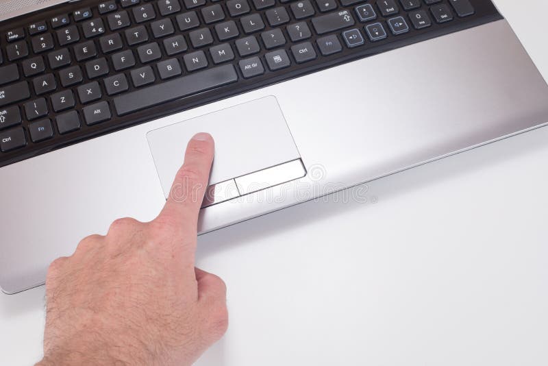 Man Hand on Laptop Keyboard Mouse Tracking Pad Stock Photo - Image of ...