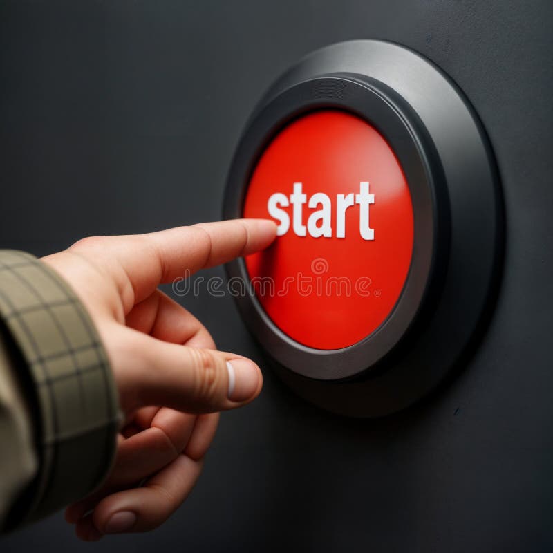 Finger Pressing Large Red Start Button Stock Image - Image of ...