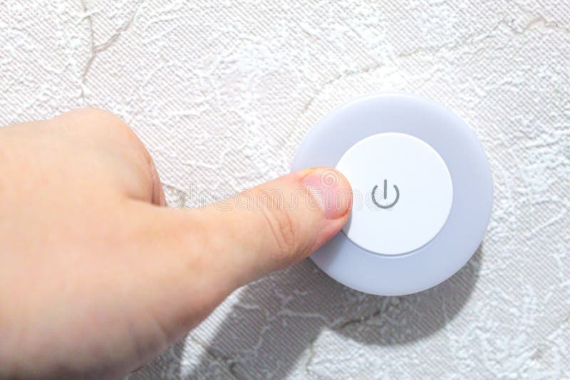 Finger Pressing LED Touch Light on Wall Switch Stock Image - Image of ...