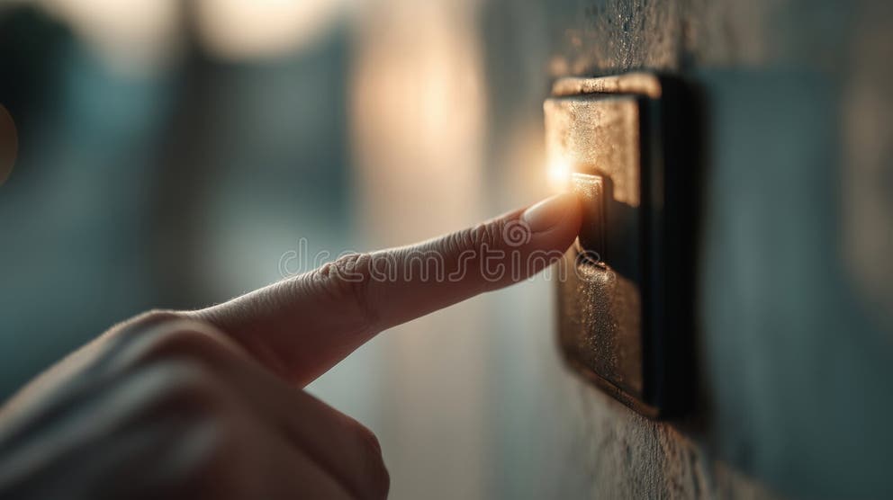 Finger Pressing Light Switch on Wall Stock Illustration - Illustration ...