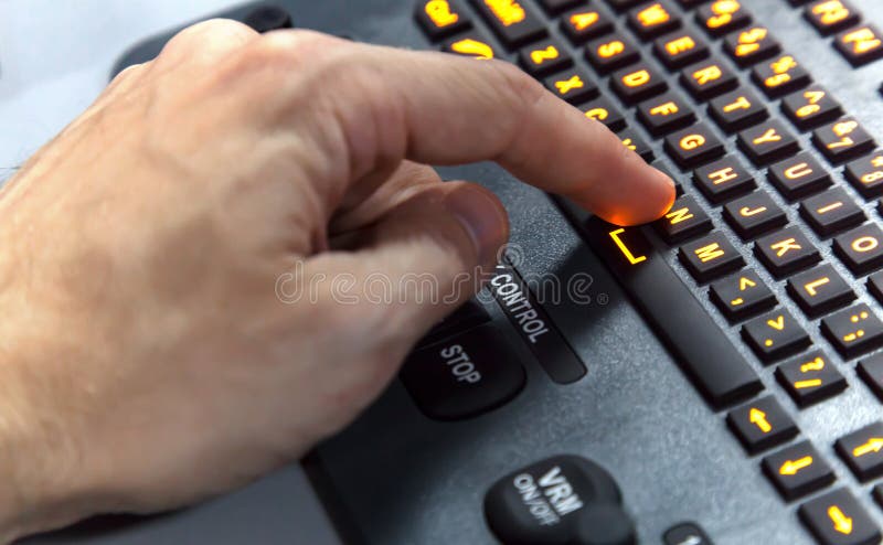 Finger Pressing N Key on Illuminated Industrial Ke Stock Photo - Image ...