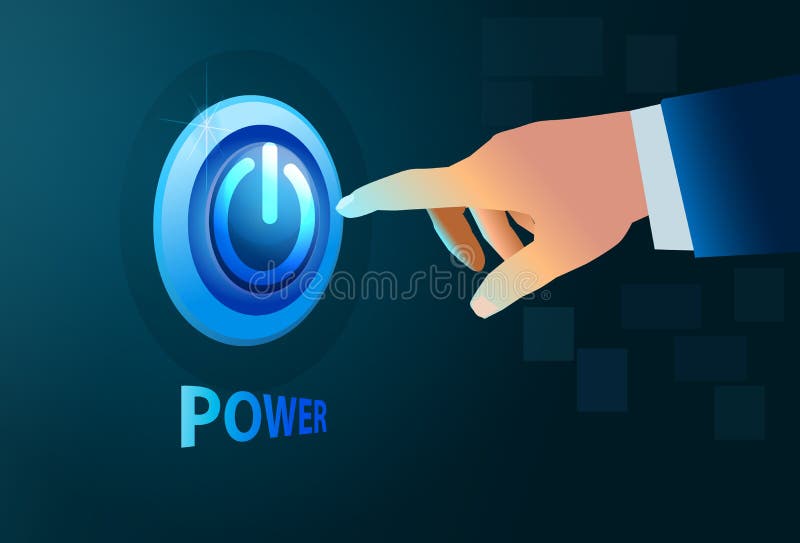 Finger about Pressing Power Button on the Computer Background ... Finger about Pressing Power Button on the Computer Background ...