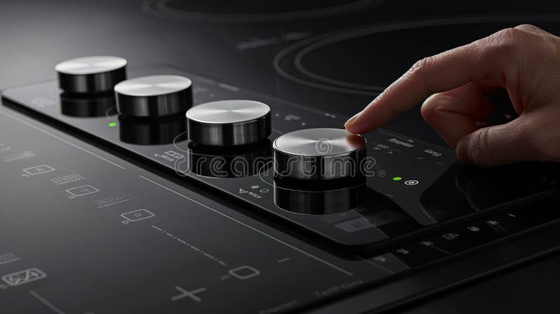 A Finger Pressing the Power Button on an Induction Cooktop Surrounded ...