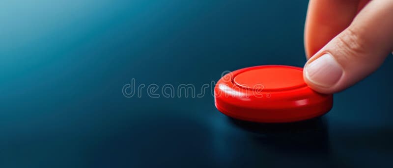 Finger Pressing Red Button in a Dark Room Close-up Stock Illustration ...