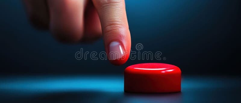 Finger Pressing Red Button in a Dark Room Close-up Stock Illustration ...