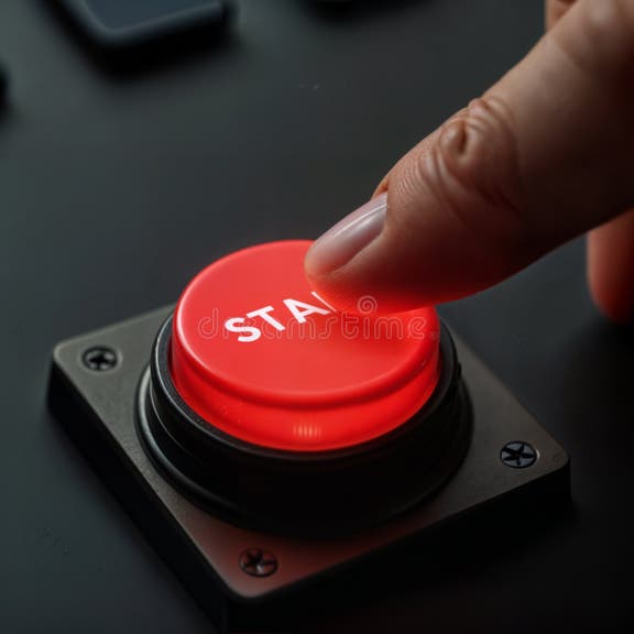 Finger Pressing a Red Start Button Stock Image - Image of press ...