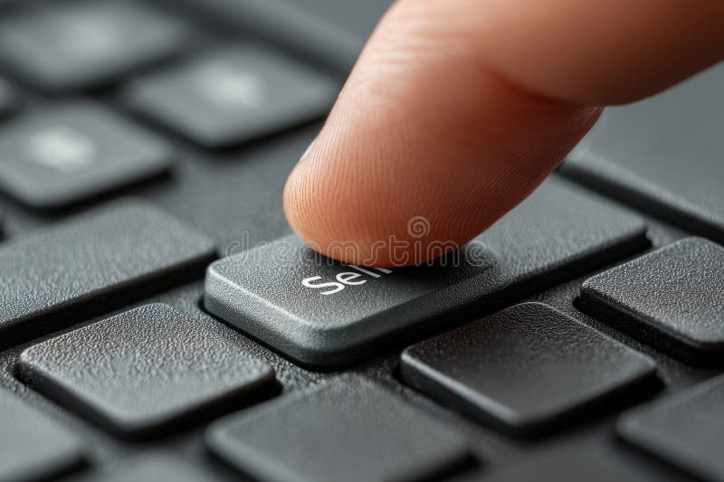Finger Pressing Sell Button on Computer Keyboard Stock Image - Image of ...