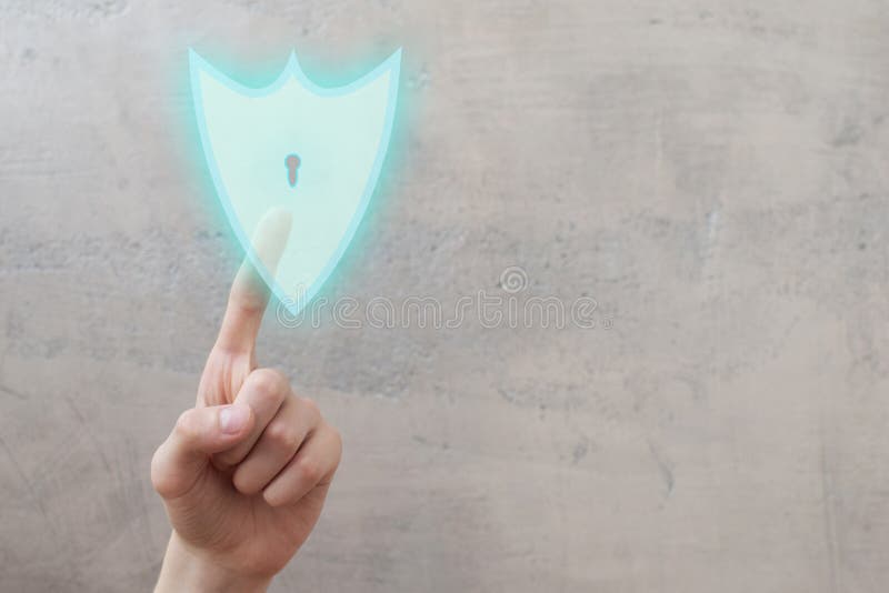 Finger Pressing Shield Button Stock Image - Image of pressing ...