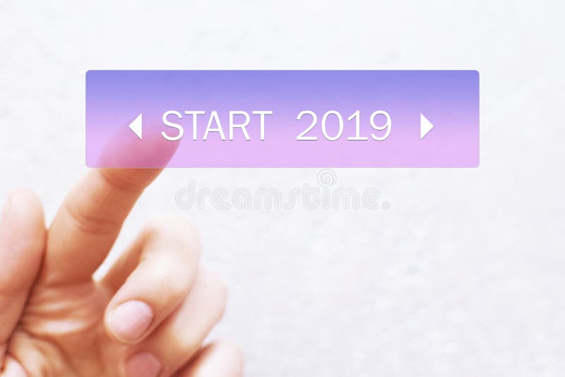 Finger Pressing 2019 Start Button Stock Photo - Image of hold, change ...