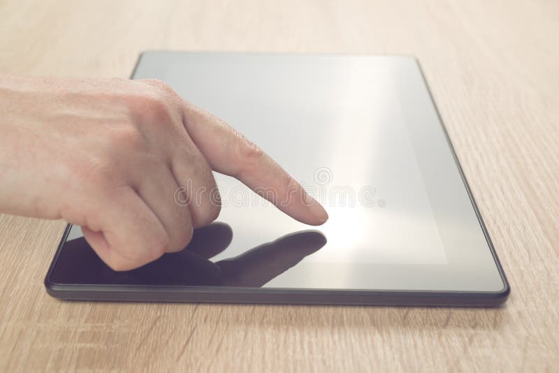 Finger Pressing Toich Screen of Digital Tablet Stock Photo - Image of ...