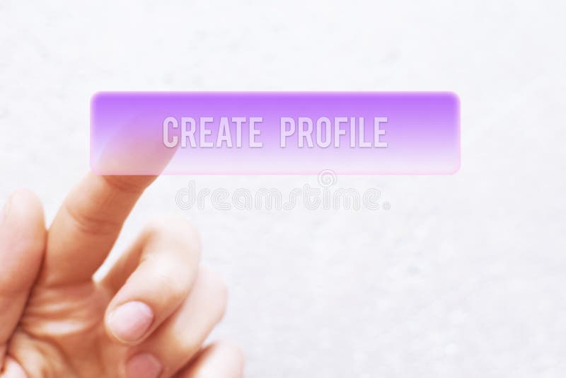Finger Pressing Create Profile Button Stock Image - Image of press ...