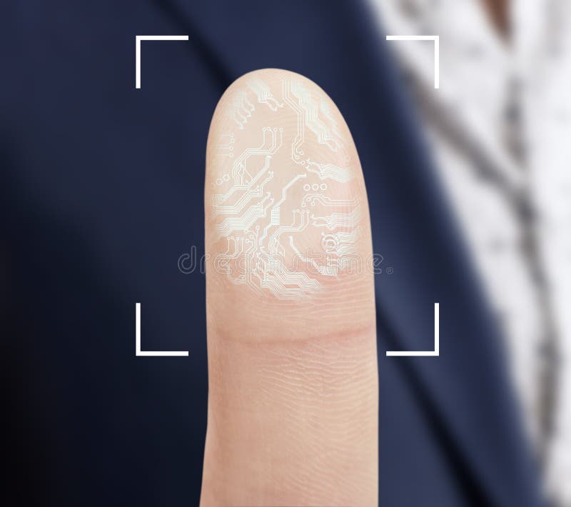 Finger Pressing on Virtual Button with Dactyloscopy Scanner. Stock ...