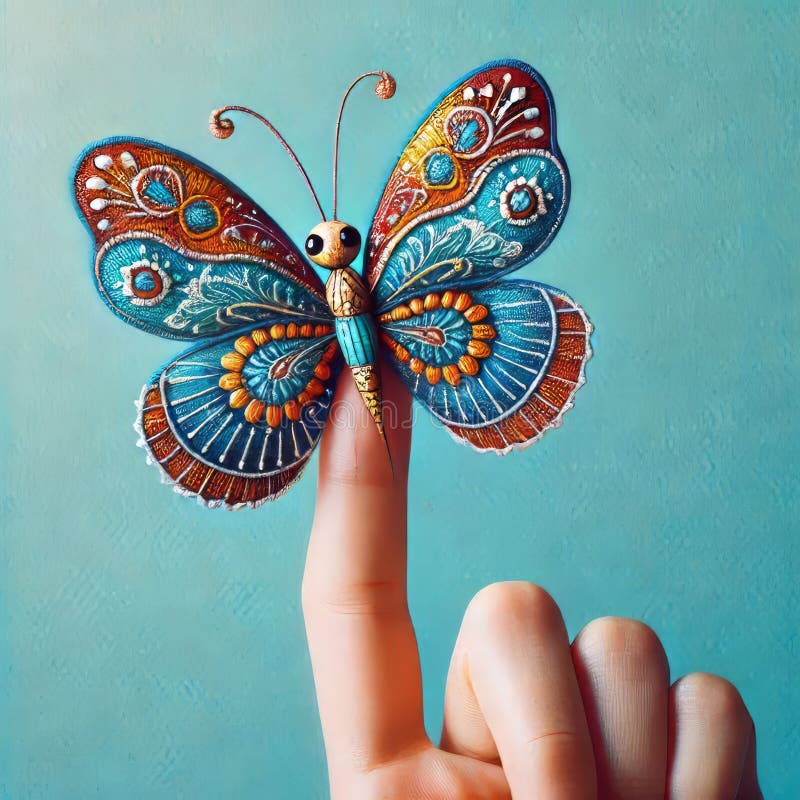 Finger Puppet Butterfly Delicate Wings Vibrant Patterns Held on Stock ...