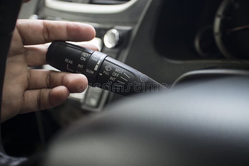The Finger Push a Button on the Car Steering Wheel Stock Photo - Image ...