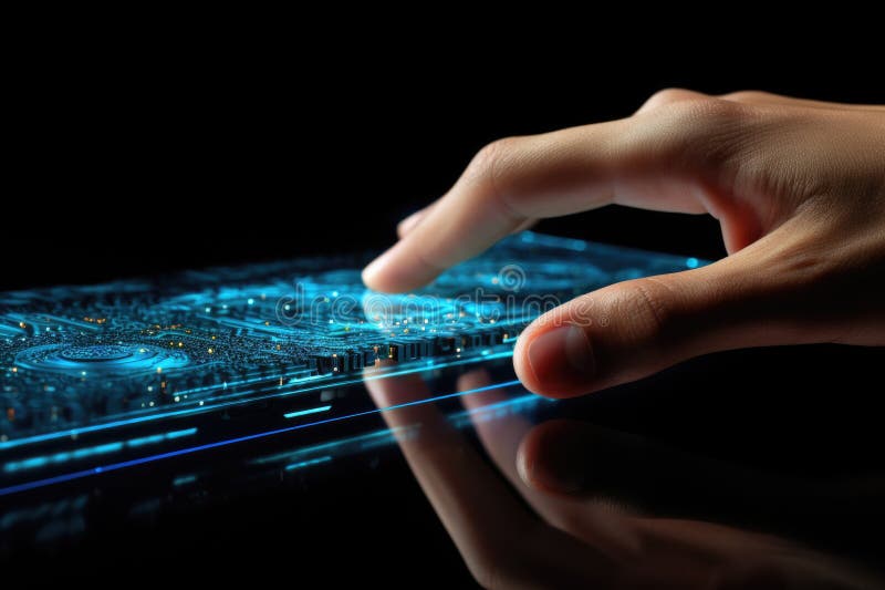 Finger Pushes Touch Screen Button and Activates Futuristic Artificial ...