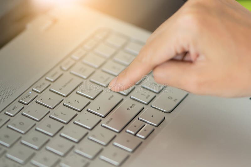 Finger Pushing the Button of Keyboard Stock Photo - Image of technology ...