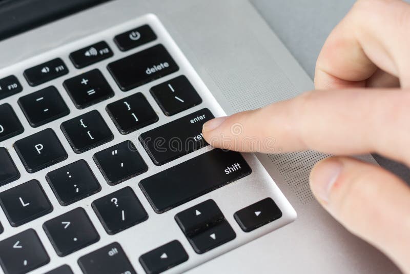 Finger Pushing the Button of Keyboard Stock Image - Image of device ...