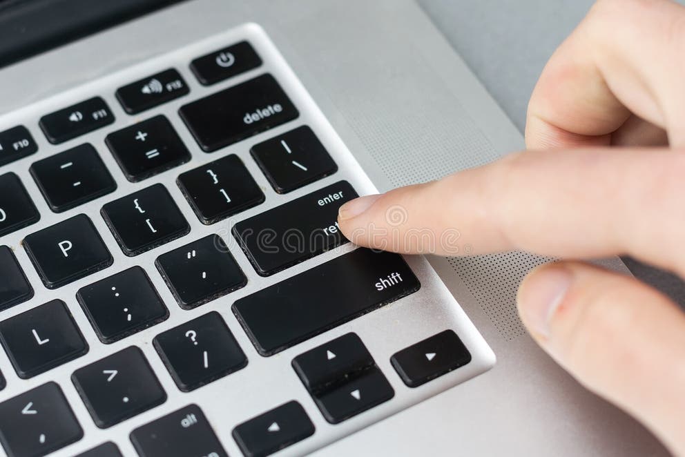 Finger Pushing the Button of Keyboard Stock Image - Image of device ...