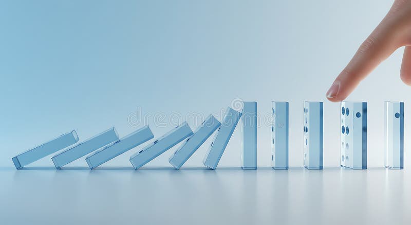 Finger Pushing Dominoes in a Row Causing Falling Effect Stock ...