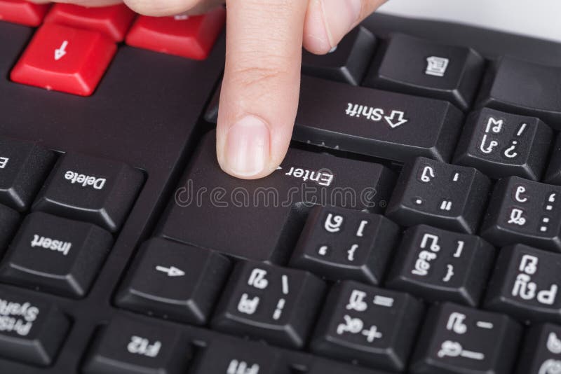 104 Finger Pushing Enter Key Black Keyboard Stock Photos - Free ...