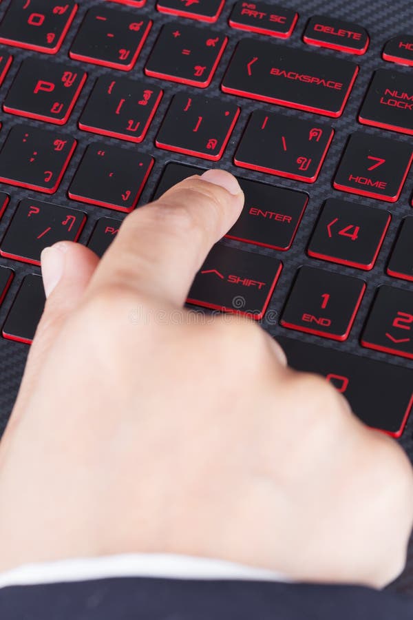 Finger Pushing Enter Button on Laptop Keyboard Stock Photo - Image of ...