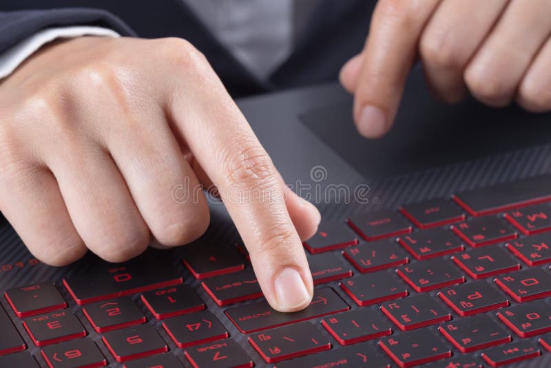 Finger Pushing Enter Button on Laptop Keyboard Stock Photo - Image of ...
