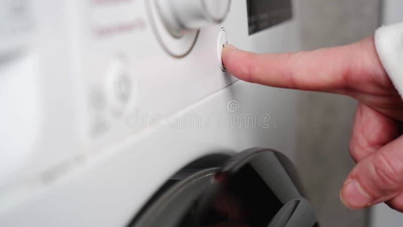 Finger Pushing Power Button on Washing Machine Stock Footage - Video of ...