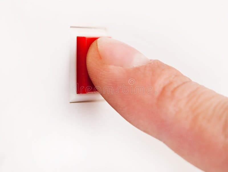 Hand Pressing the Red Emergency Button or Stop Button for Industrial ...