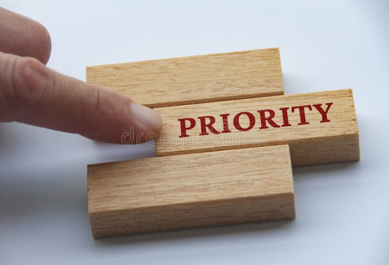 Finger Pushing Wooden Blocks with Text - Priority. Priority and ...