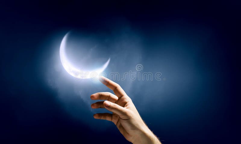 Finger Reaching Moon Planet Stock Photo - Image of human, concept: 70528232