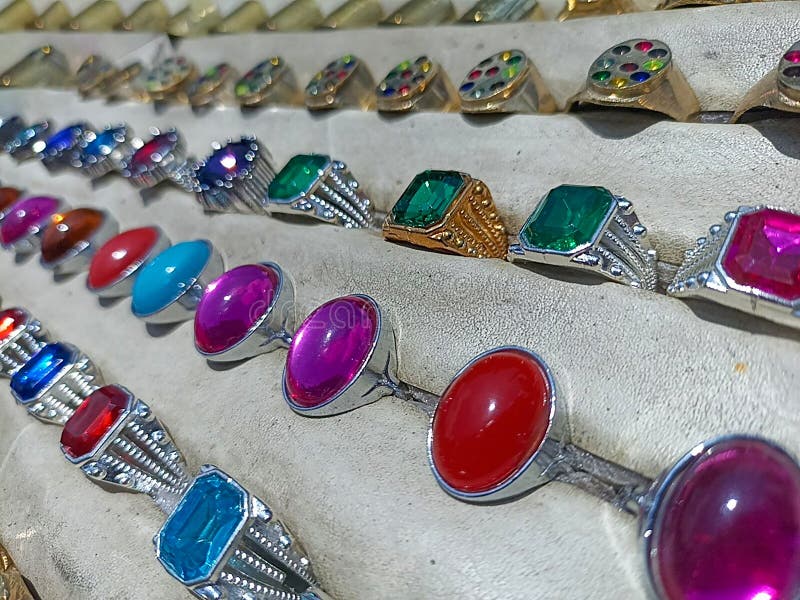 Finger Ring Stock with Multiple Colored Stone Stock Photo - Image of ...