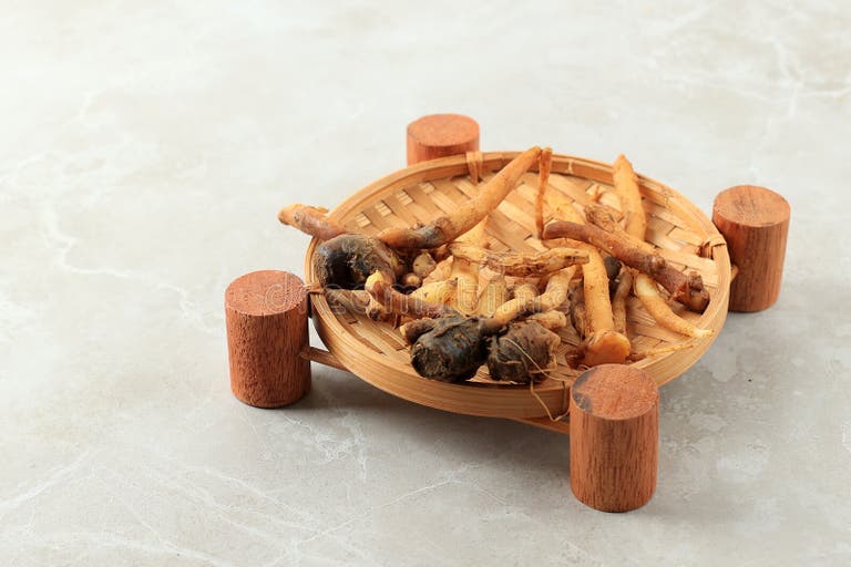 Finger Root in Bamboo Plate on Grey Background Stock Photo - Image of ...