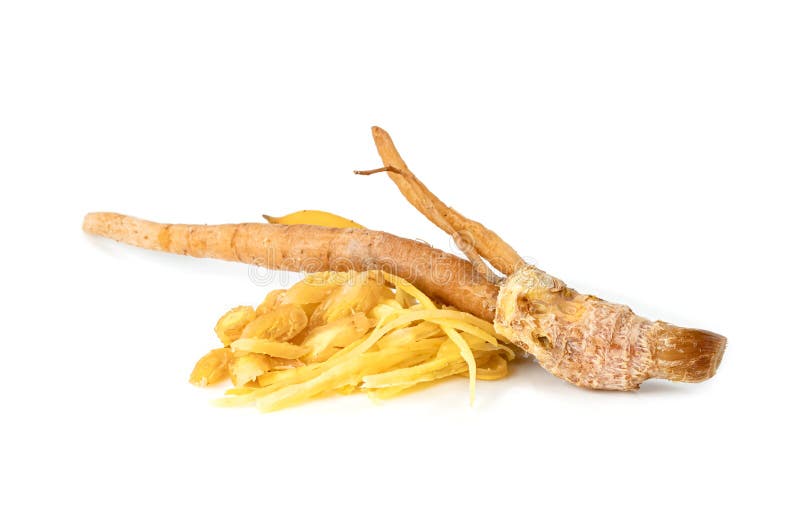 Finger Root or Chinese`s Ginger Sliced Isolated on the White Background ...