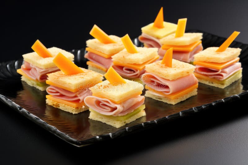 Finger Sandwiches Filled with Cheese and Ham Stock Image - Image of ...