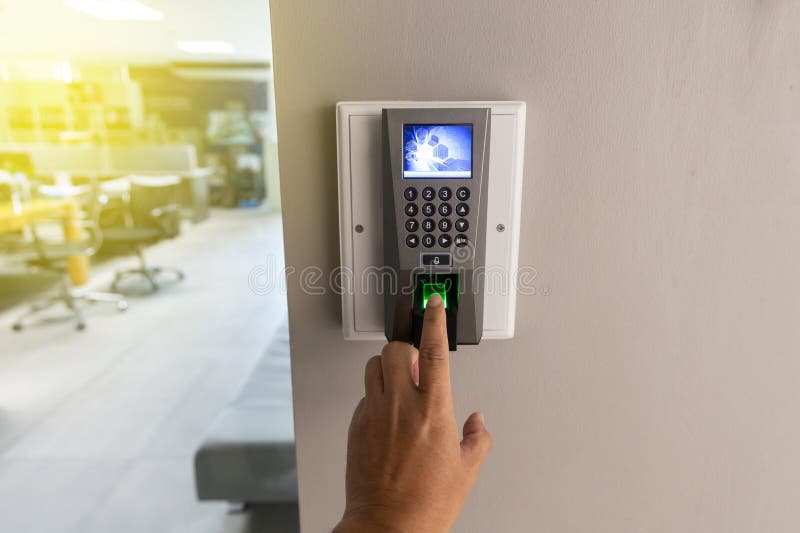 Finger Scan on Finger Scanner Machine Security Concept and Safety Stock ...