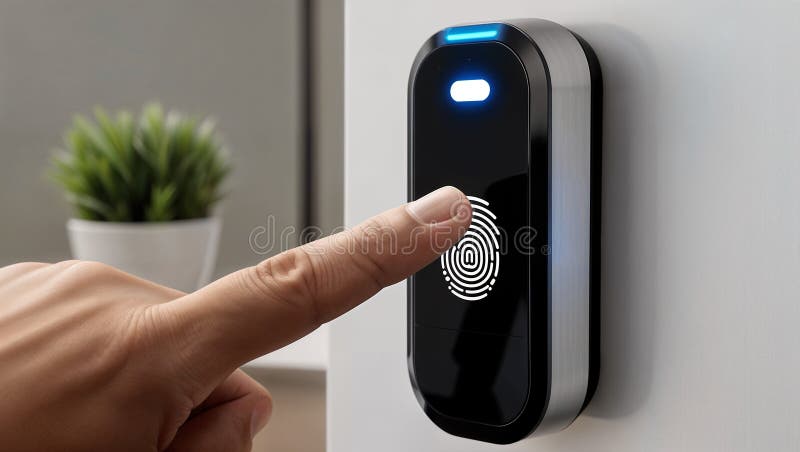 Hand Using Fingerprint Scanner for Secure Access. Smart Home Technology ...