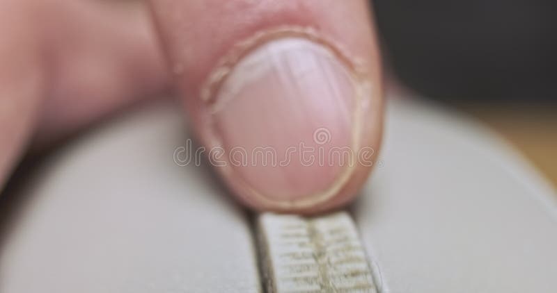Finger Scrolls the Mouse Wheel. Close-up, Macro, Front View. Dirty ...
