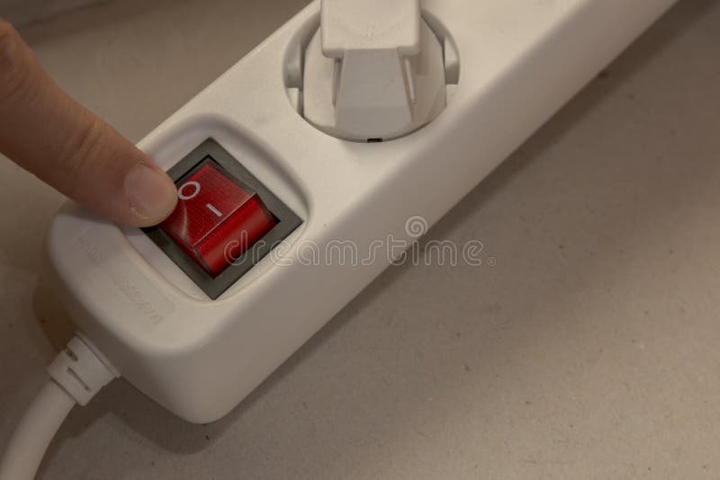 Finger Switches Off Red Button Stock Photo - Image of change, button ...