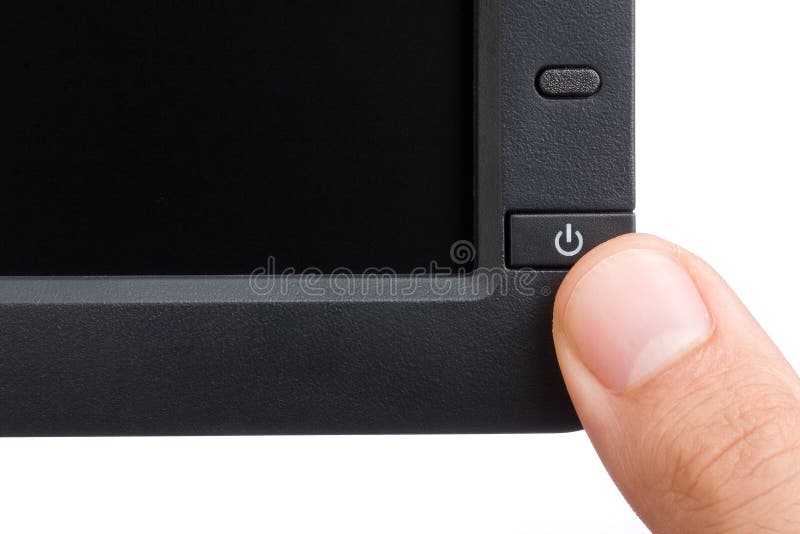Finger Switching Off Computer Display 24 Inch Stock Image - Image of ...