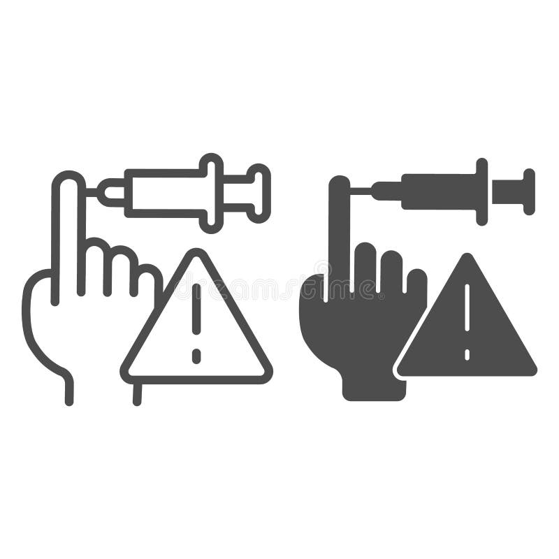 Finger and Syringe with Caution Line Icon, Injections Concept, Finger ...