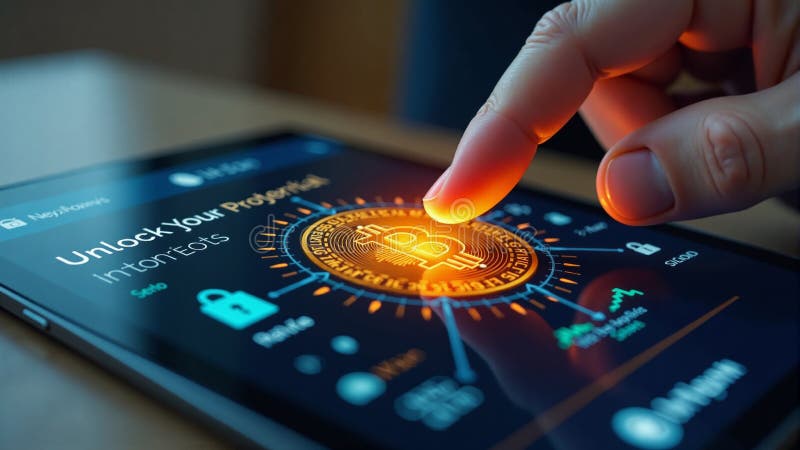 Finger Tapping Bitcoin on Digital Tablet Stock Illustration ...