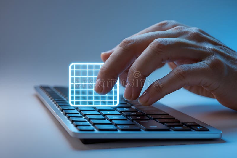 Finger Tapping Glowing Grid Keyboard Illustrating Technology Data and ...