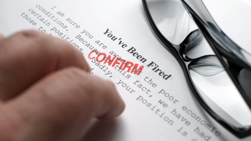 Finger Tapping on You are Fired Letter Stock Photo - Image of stamp ...