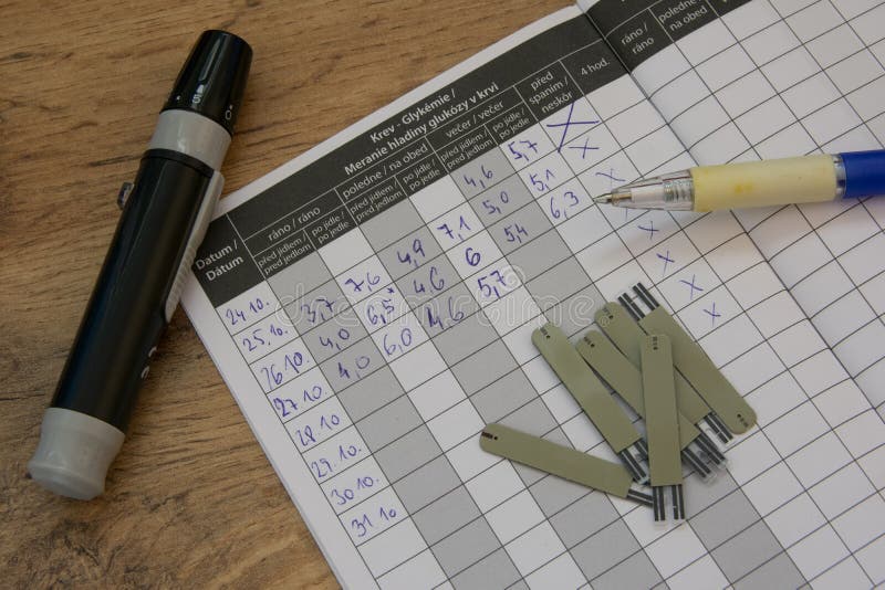 Diabetes Test Strips with Result Notes Stock Image - Image of medical ...