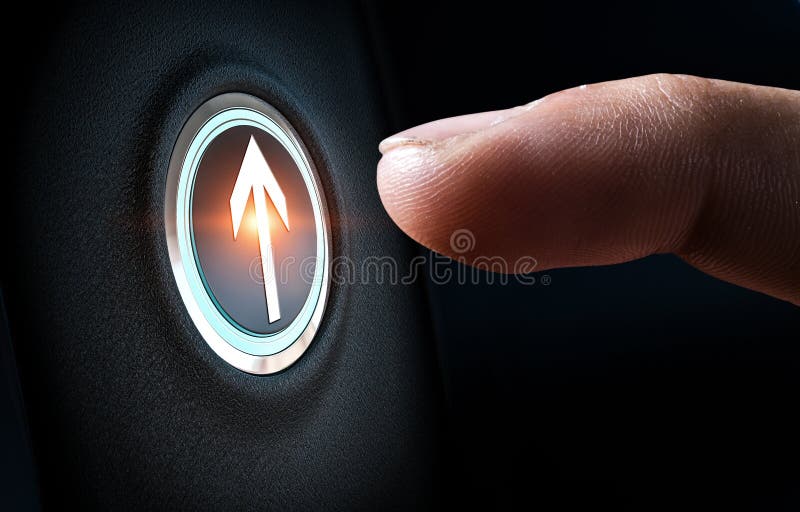 Finger about To Press Buttonwith Rising Arrow. Mixed Media Stock Image ...