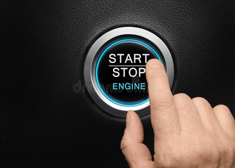 Finger about To Press Engine Start Button with Blue Glowing Ring in a ...