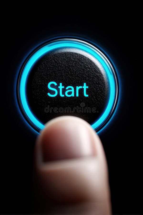 A Finger about To Press the Illuminated Start Button, Ready To Begin a ...