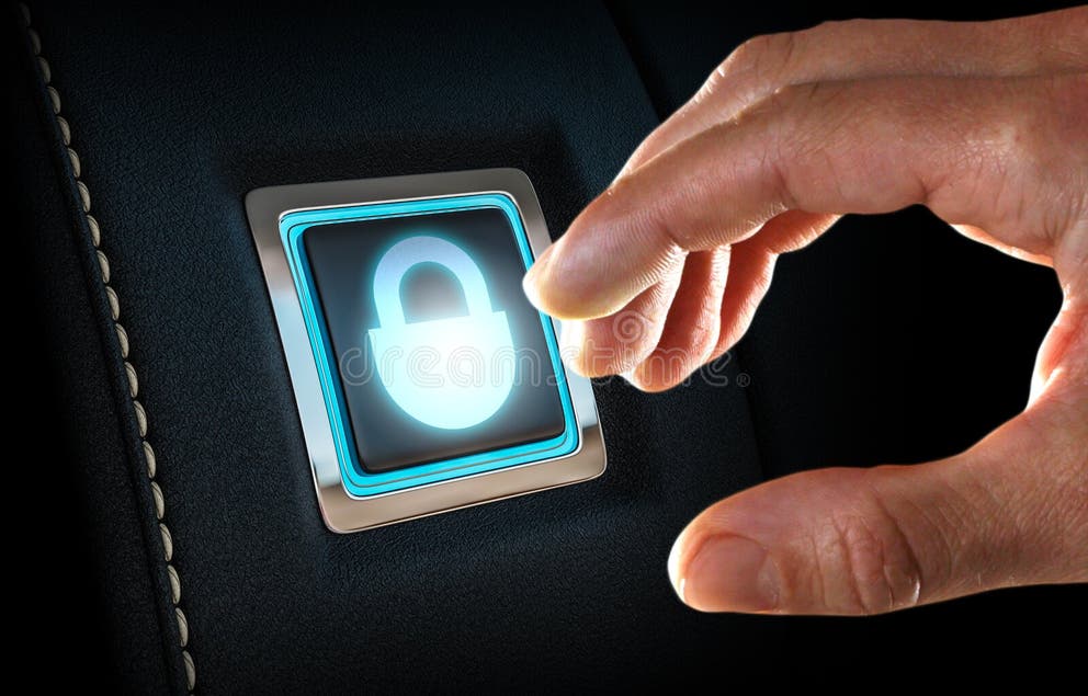 Finger about To Press Lock Button. Mixed Media Stock Image - Image of ...