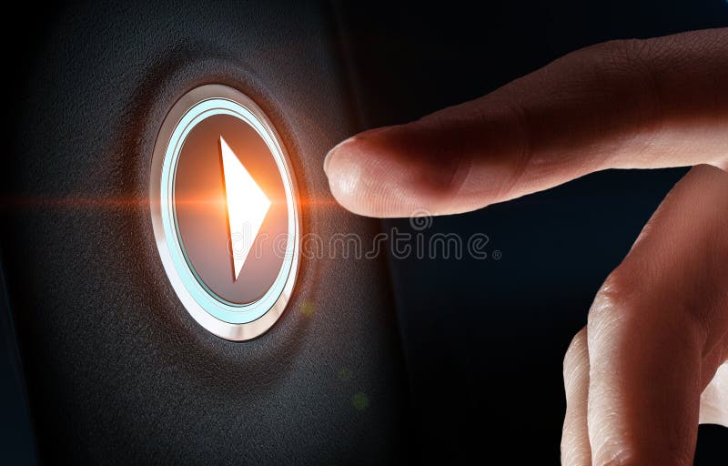 Finger about To Press Play Button. Mixed Media Stock Image - Image of ...