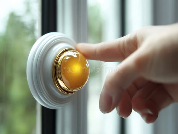 Finger about To Push Lighted Button on Smart Home Control Panel Stock ...